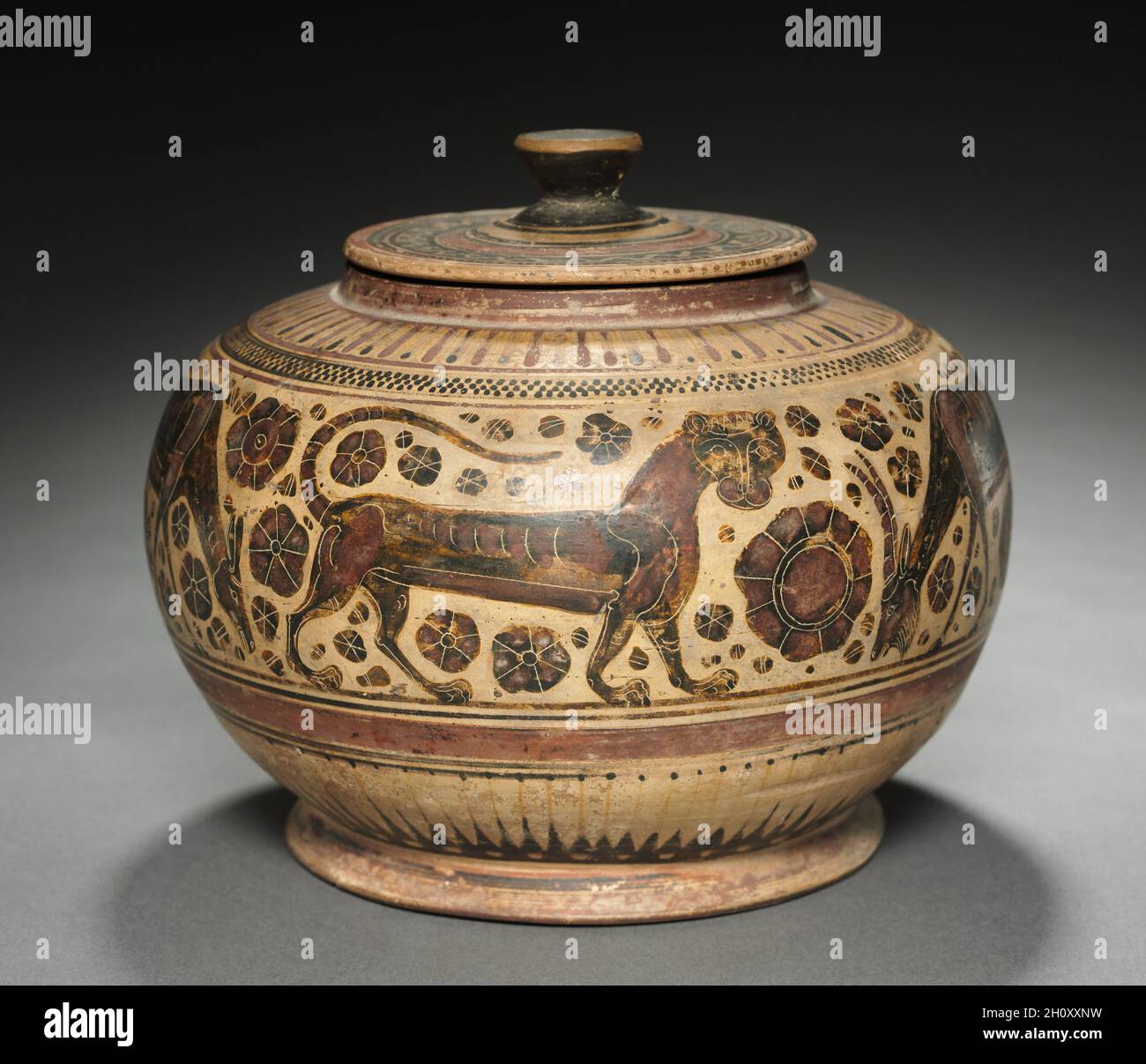 Black-Figure Pyxis (Cylindrical Lidded Box): Animals, 600s-500s BC ...