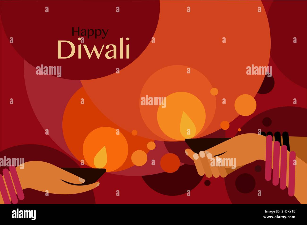 Hands holding Diwali oil lamps. Greetings for Diwali festival of India ...