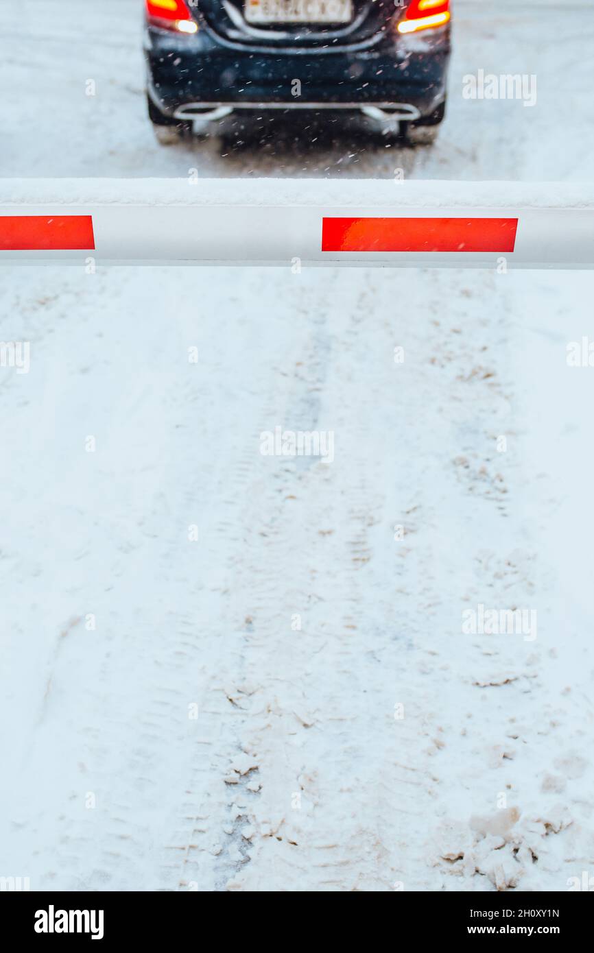 Parking in difficult weather conditions in a blizzard in the snow ...