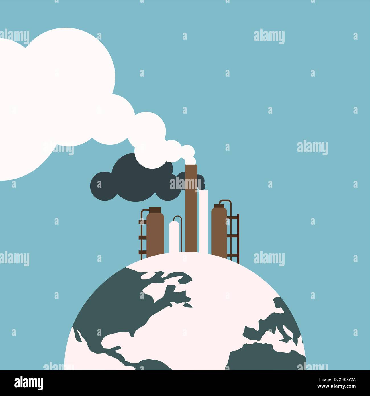Conceptual illustration of earth emitting toxic gases from factories ...