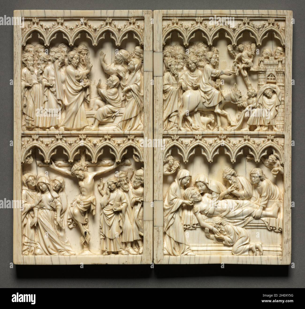 Diptych with Scenes from the Life of Christ (left wing: Raising of Lazarus and Crucifixion ...