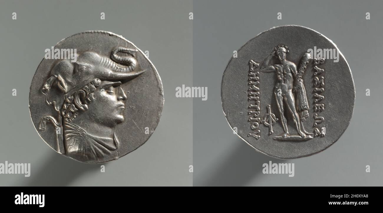 Tetradrachm Coin of Demetrios I, 200-190 BC. Afghanistan, Bactria, Indo ...