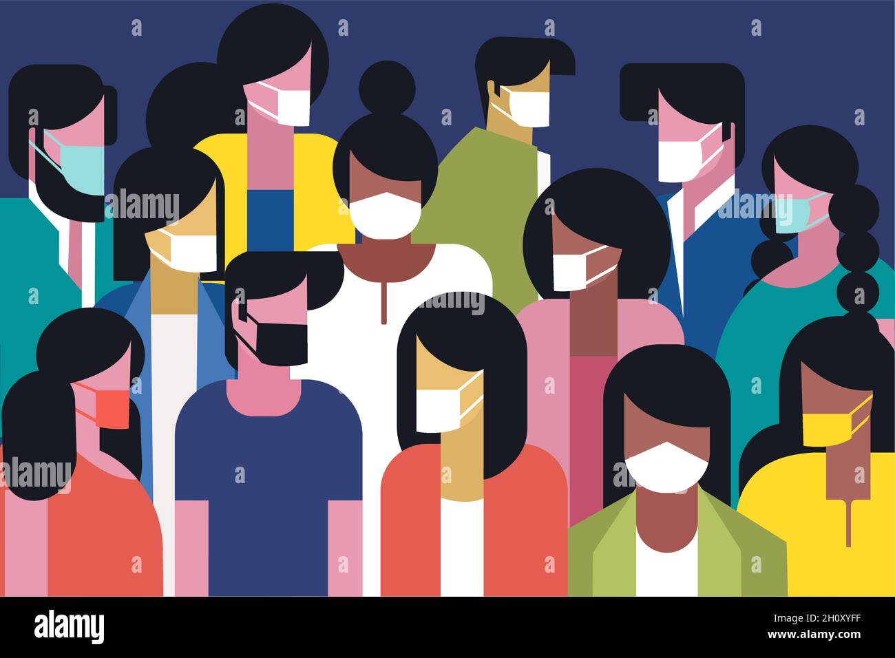 Masked crowd Stock Vector Images - Alamy