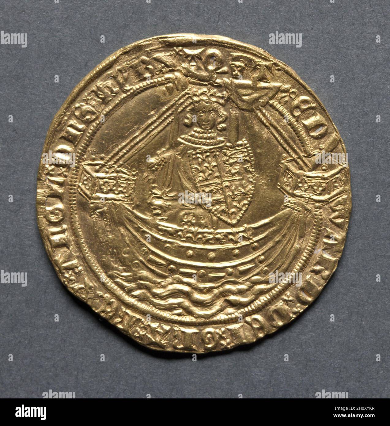 Noble: Edward III Standing in Ship with Shield of Arms (obverse), 1363 ...