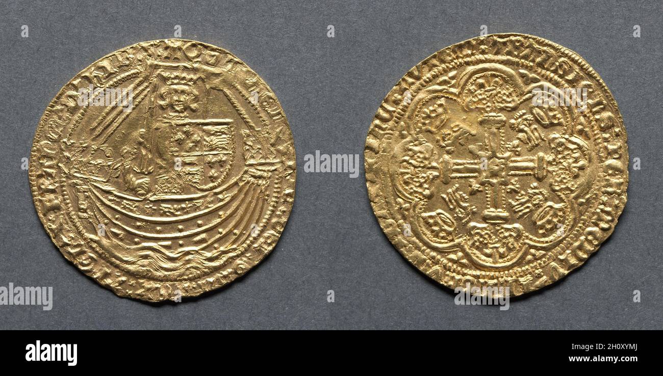 Noble: Henry V in Ship with Shield of Arms (obverse); Ornamental Cross ...