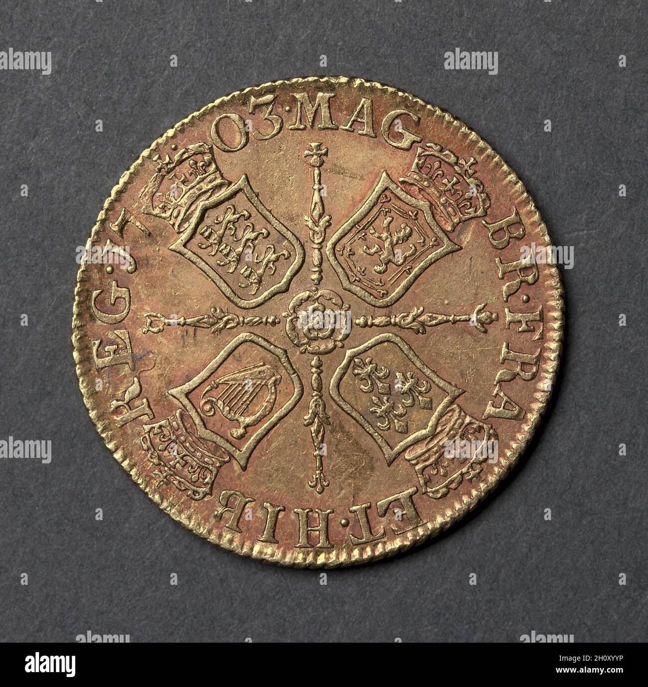 Guinea: Shields and rose (reverse), 1703. England, Anne, 1702-1714 ...