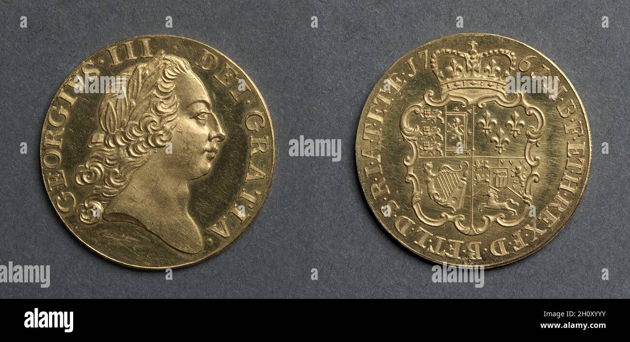 Guinea: George III (obverse); Shield of Arms (reverse), 1761. Design by ...