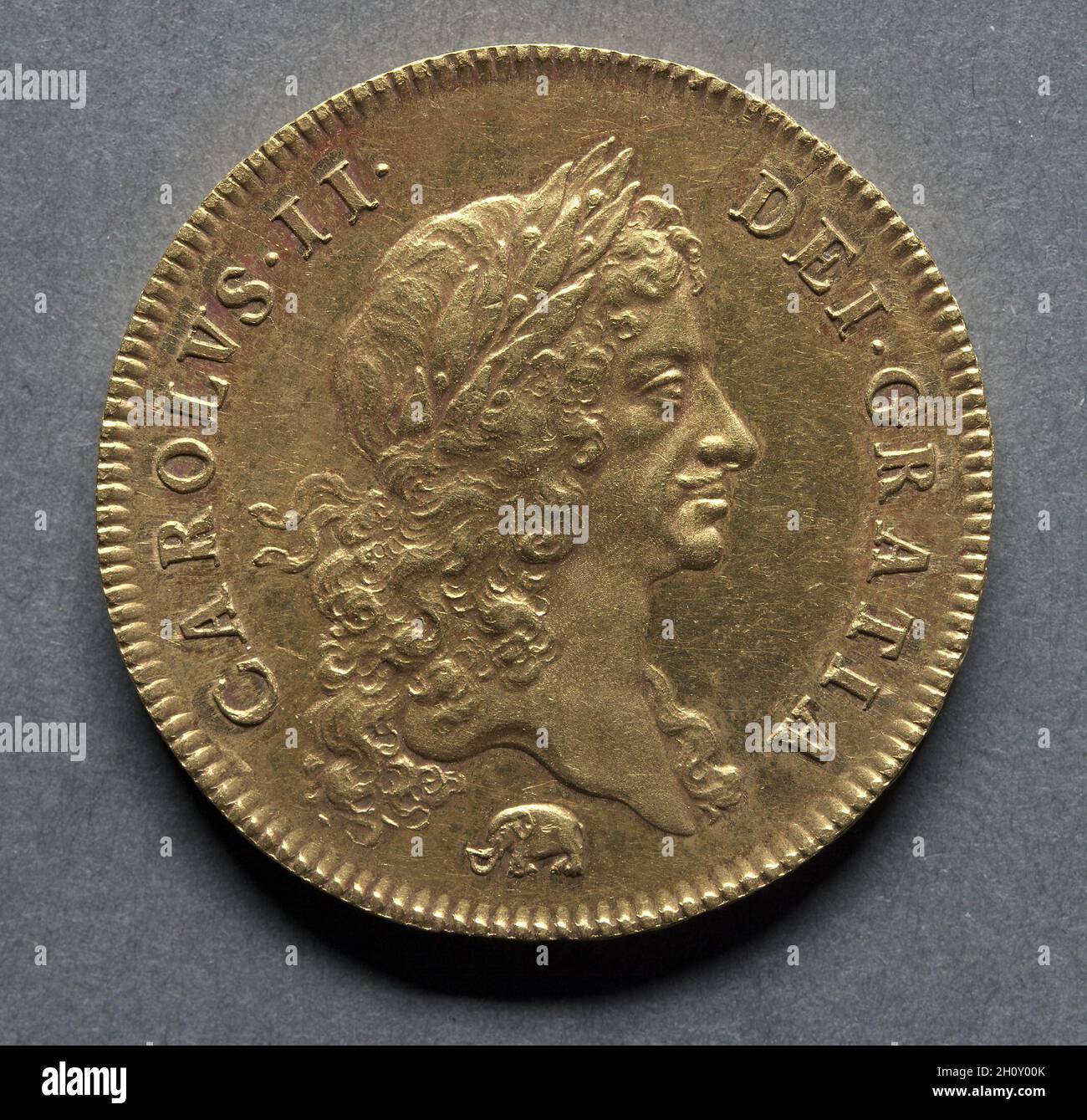 Five Guineas: Charles II (obverse), 1668. Design by John Roettier ...