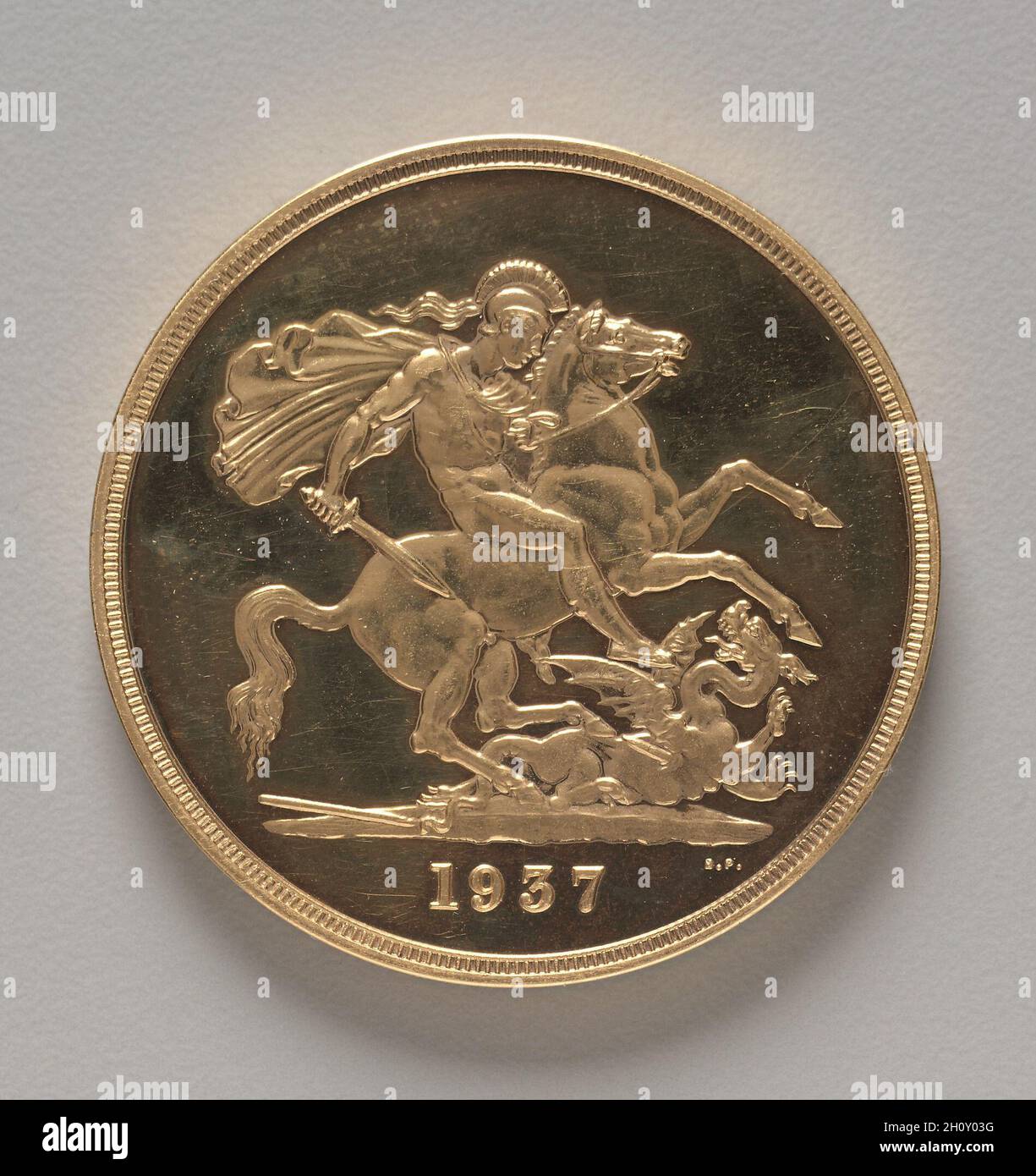Five Pound Piece: St. George and the Dragon (reverse), 1937. After ...