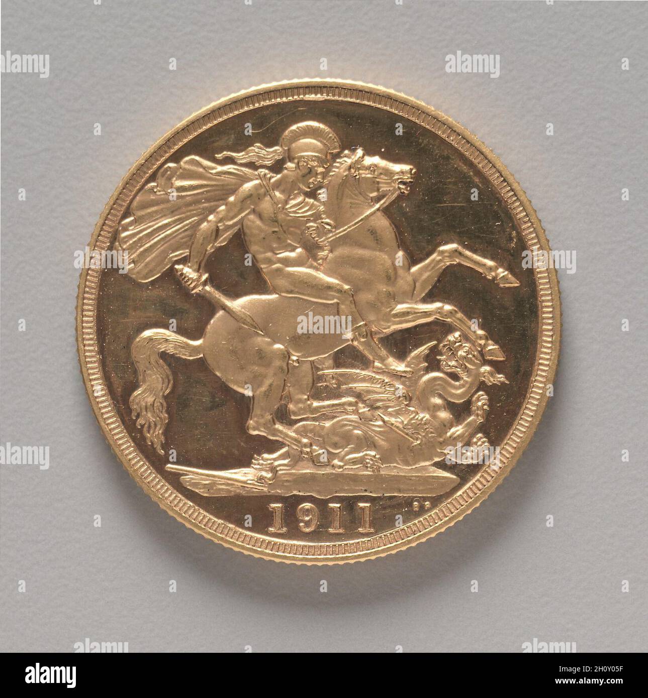 Two Pound Piece: St. George and the Dragon (reverse), 1911. After ...