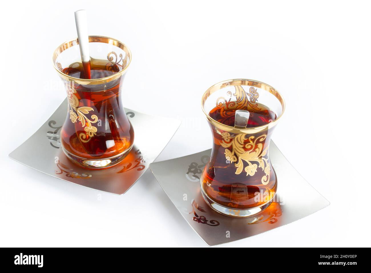 Turkish tea on white background Stock Photo - Alamy