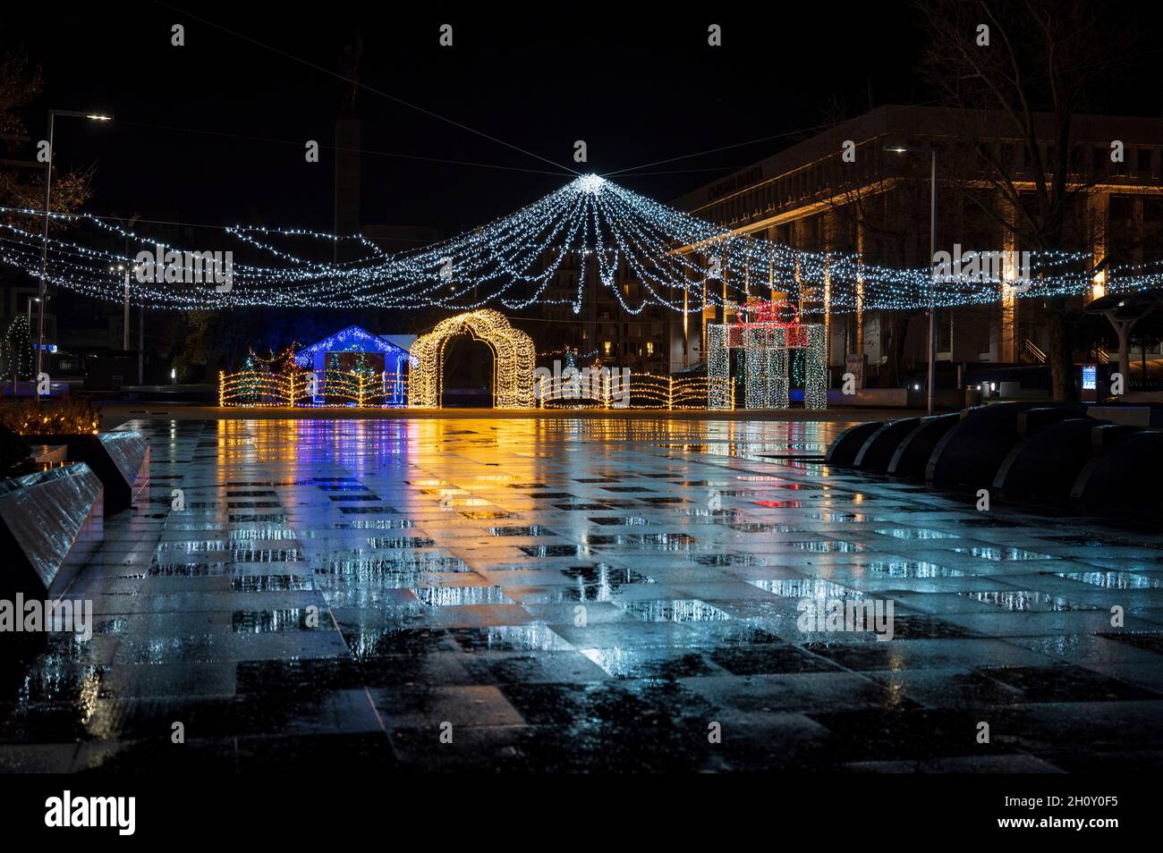 Bulgaria Burgas. Christmas and New Year market. The city is decorated ...