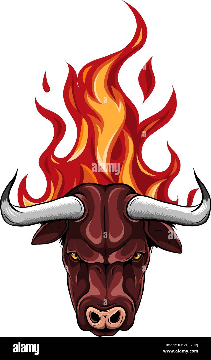 vector Bull Head Flame-Furious Bull and flame background Stock Vector ...