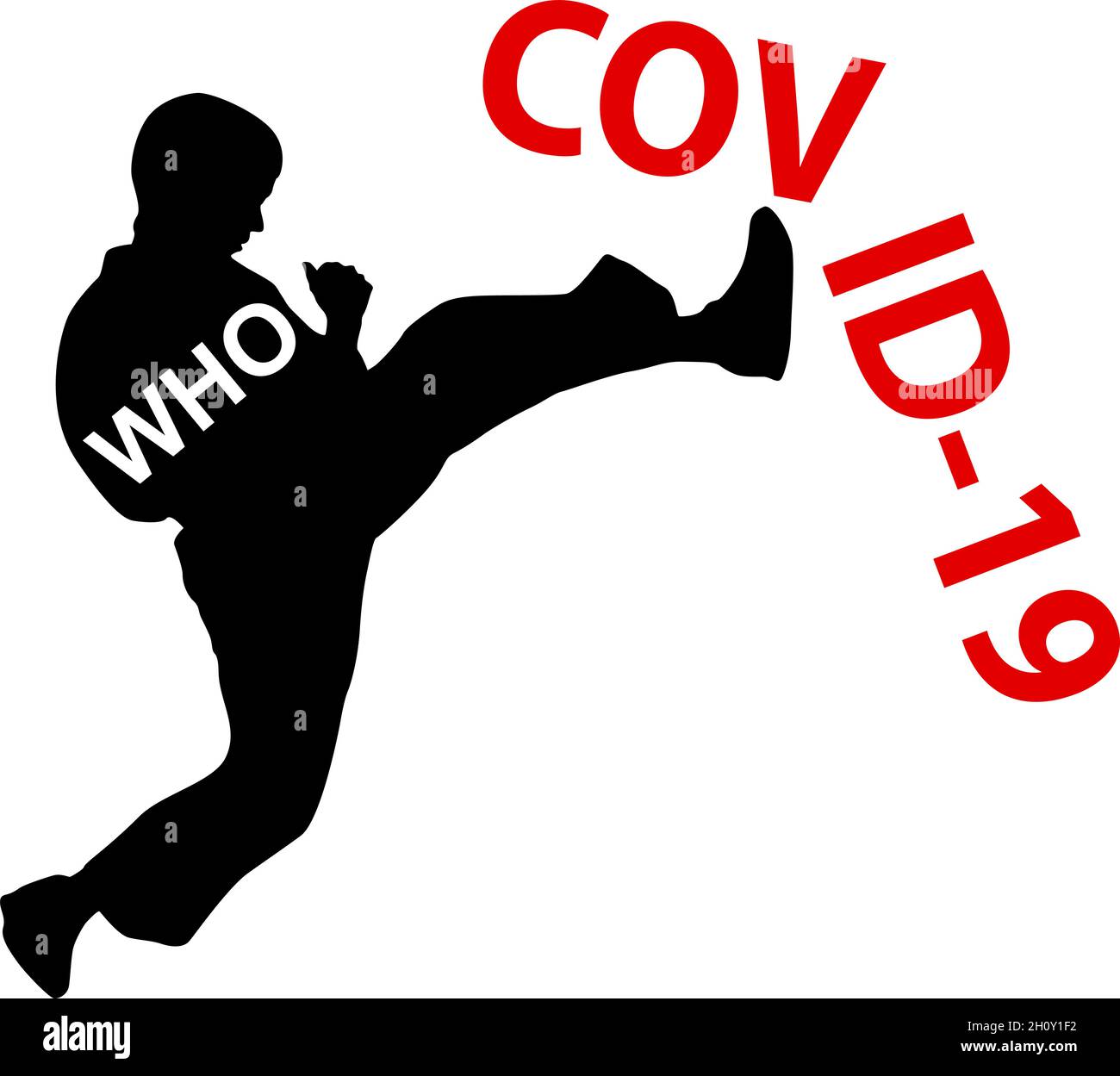 Stop karonavirus SARS Covid karate breaks a leg on a white background ...
