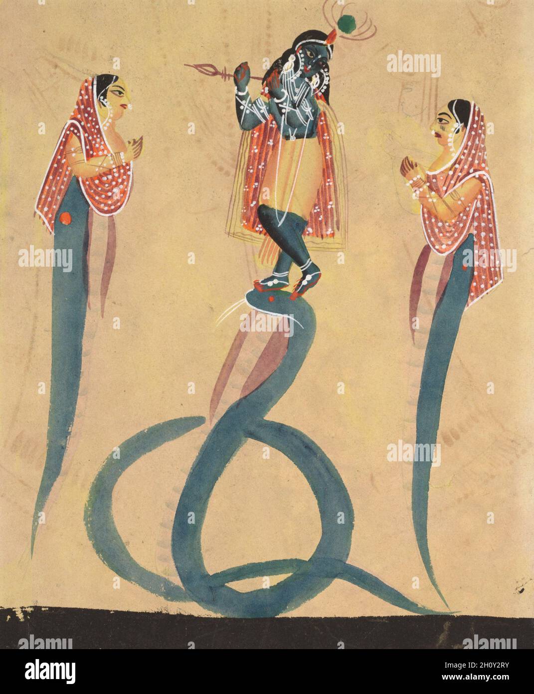 Krishna Quells the Serpent Kaliya, c. 1890. Eastern India, Bengal ...