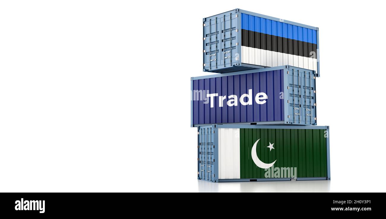 Shipping containers with Pakistan and Estonia flag. 3D Rendering Stock ...