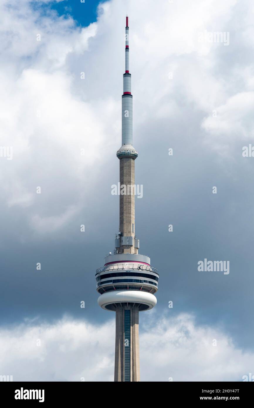 Spire, upper deck and a revolving restaurant at the top of Toronto CN ...