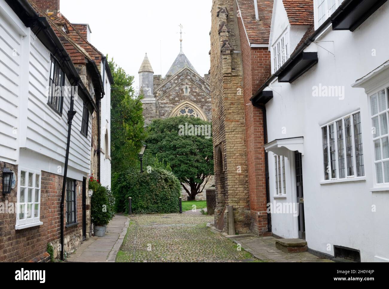 View of houses on West Street and St Mary's church in Rye East Sussex ...