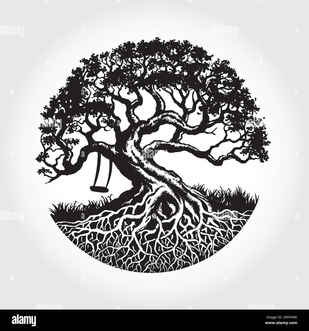 Root Of The Tree vector illustration with the swing under the tree ...
