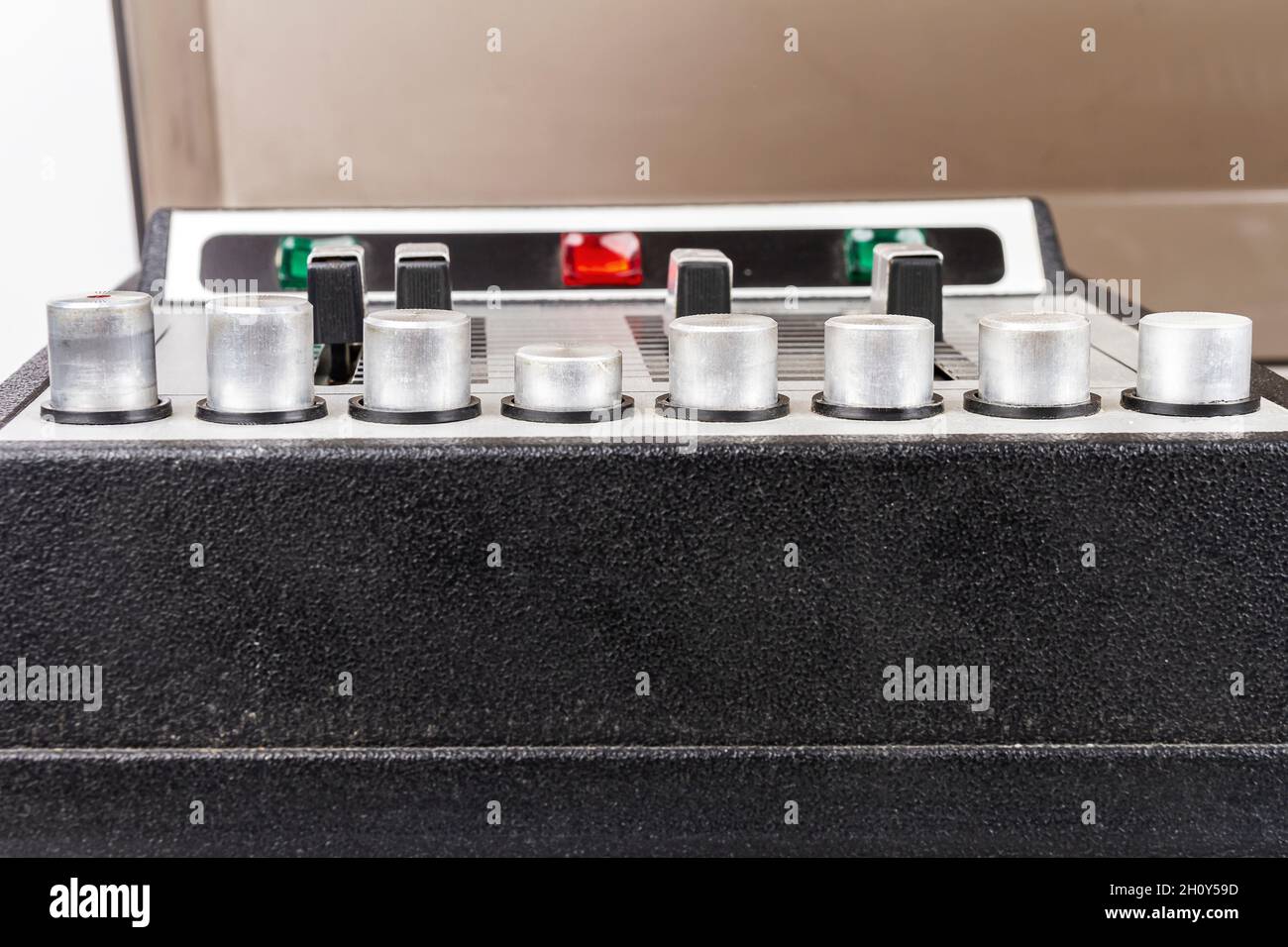 Close up of tone controls on vintage turntable vinyl record player ...