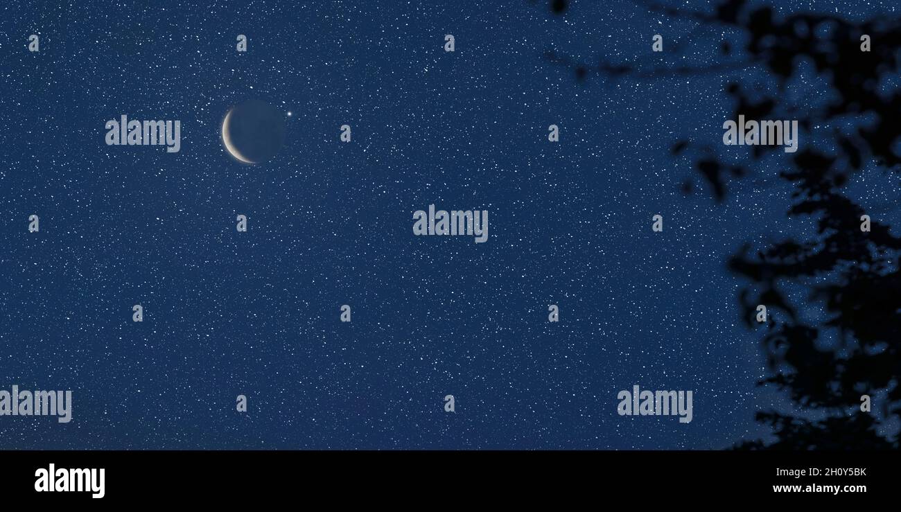 Ramadan Kareem background, Crescent Moon, Night Sky Stock Photo - Alamy