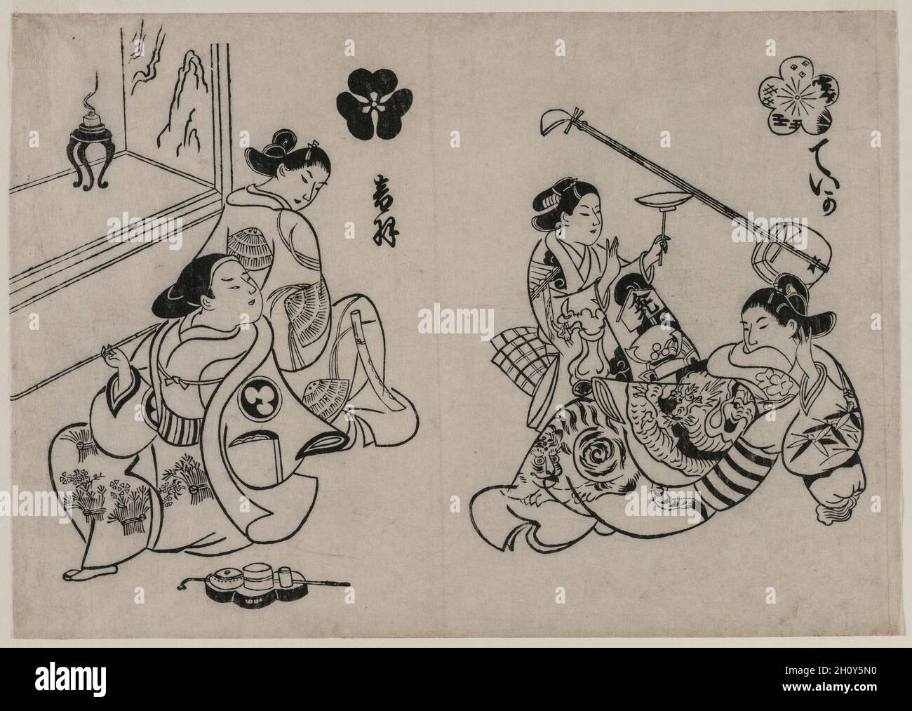 Three Courtesans with a Client. Okumura Masanobu (Japanese, 1686-1764 ...