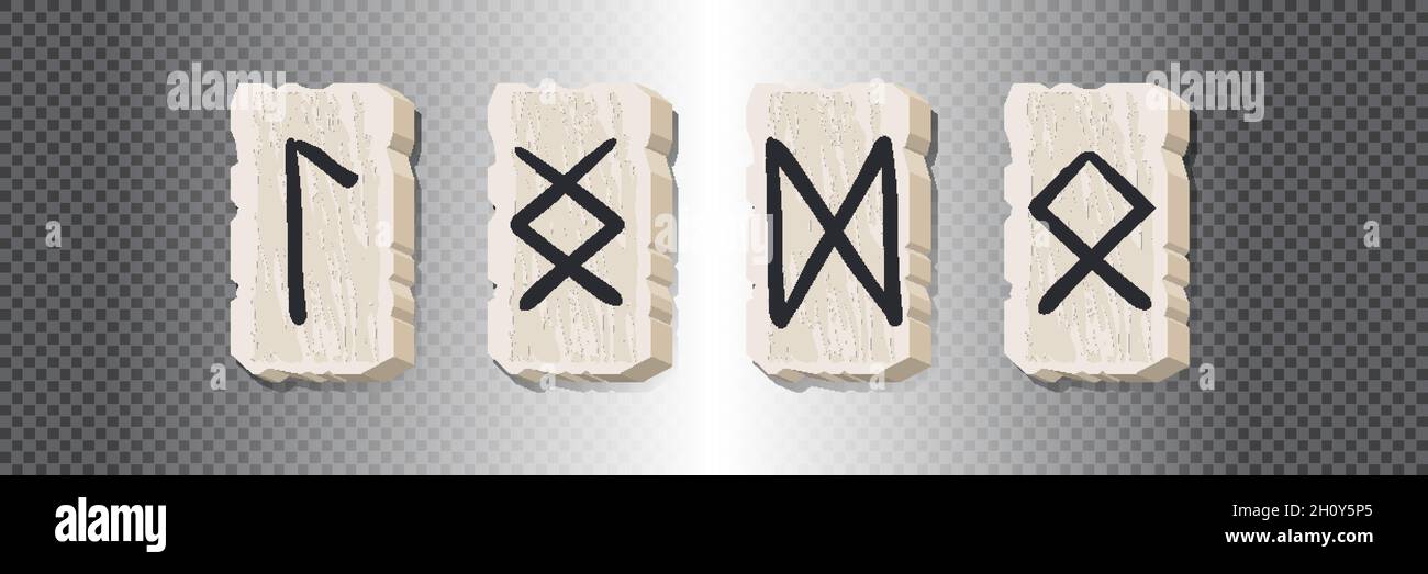 Set of four rune symbols. Runic alphabet, Futhark. Ancient norse occult ...