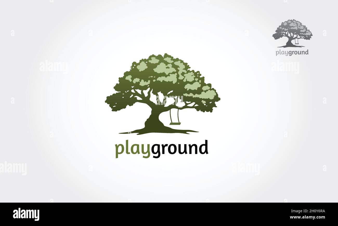 Playground Logo Template. tree with a child play the swing under the ...