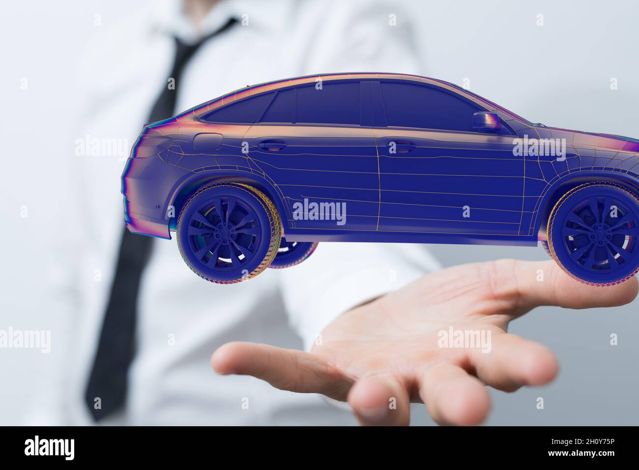 3d rendering of an Electro car floating over a hand- Electromobility e ...