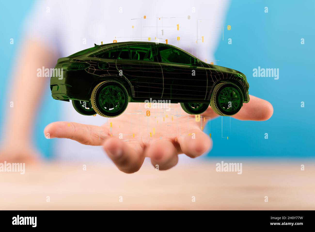 3d rendering of an Electro car floating over a hand- Electromobility e ...