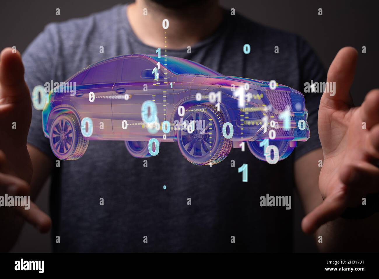 3d rendering of an Electro car floating in bet- Electromobility e ...