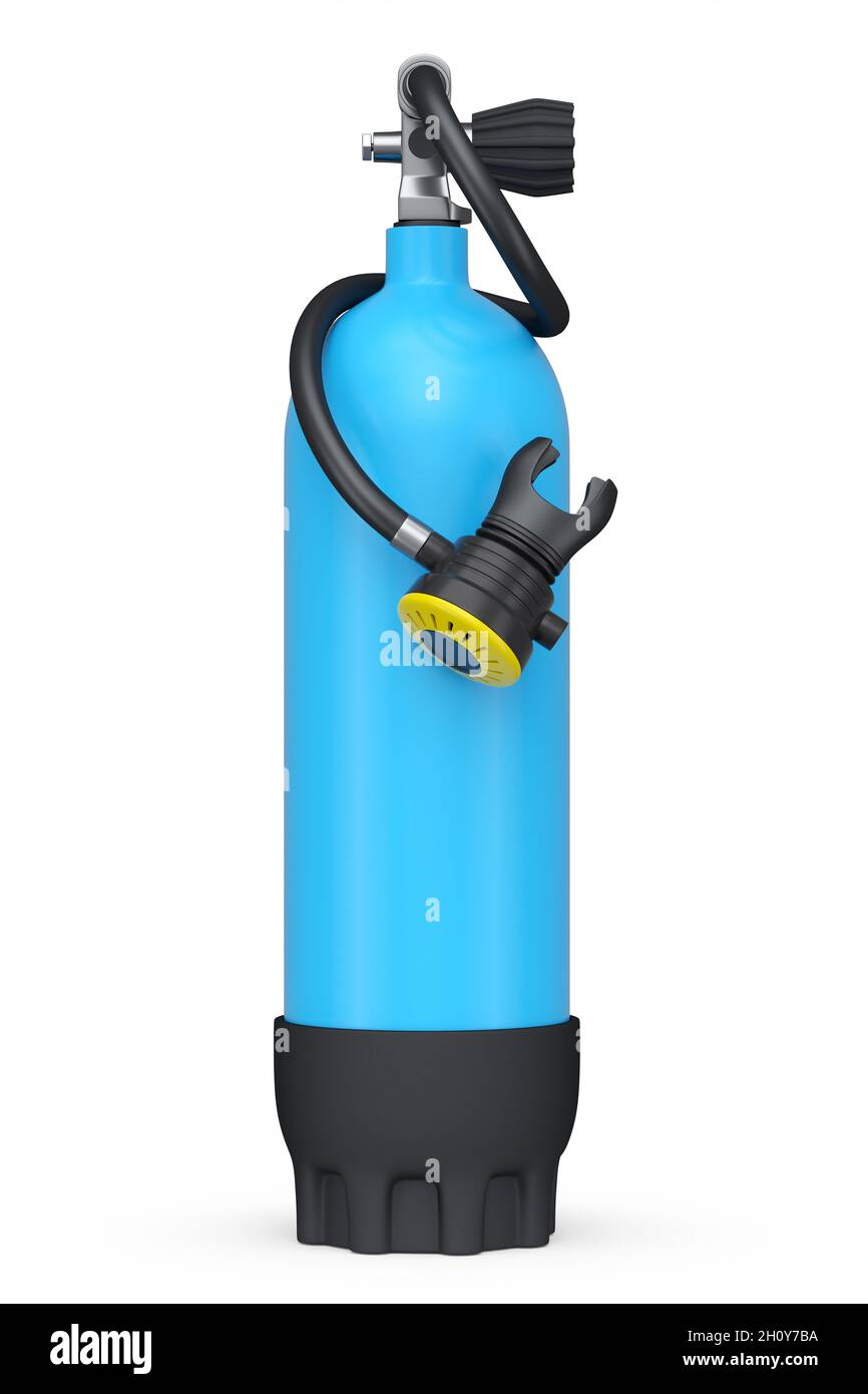 Blue diving tank full oxygen for snorkeling isolated on a white ...