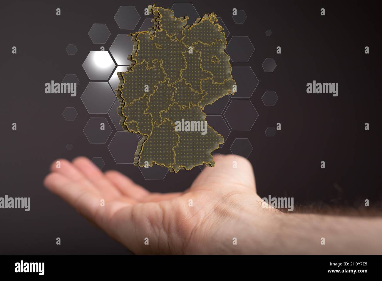 3D rendering of digital Germany map floating on human hand- internet ...