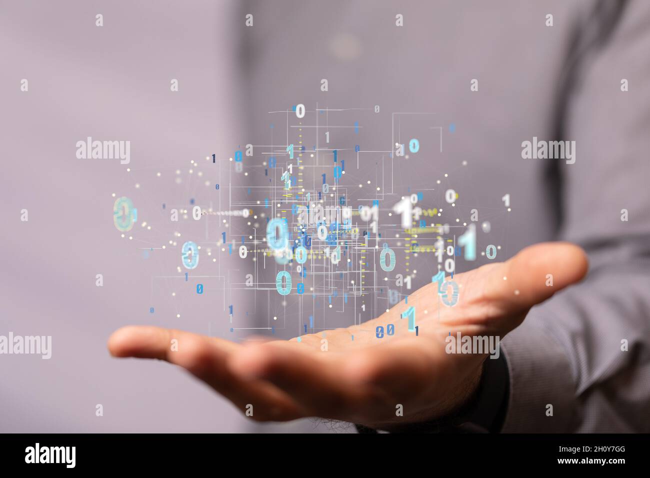 3D rendering of binary codes floating on hand- Big data concept Stock Photo - Alamy