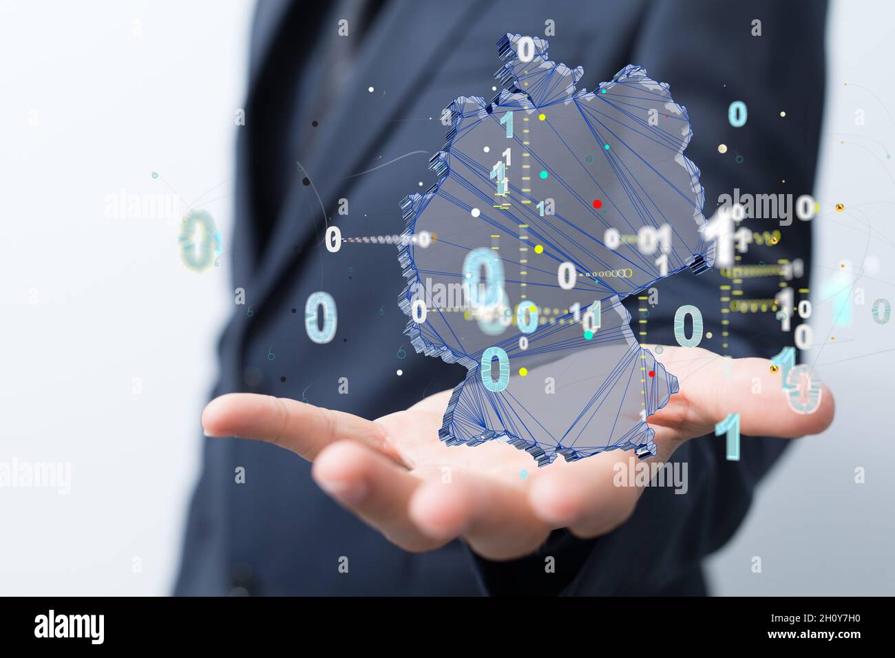 3D rendering of digital Germany map floating on human hand- internet ...