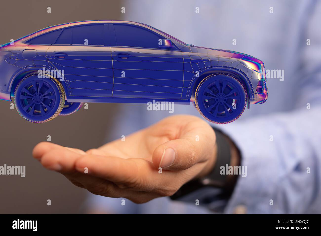 3d rendering of an Electro car floating over a hand- Electromobility e ...