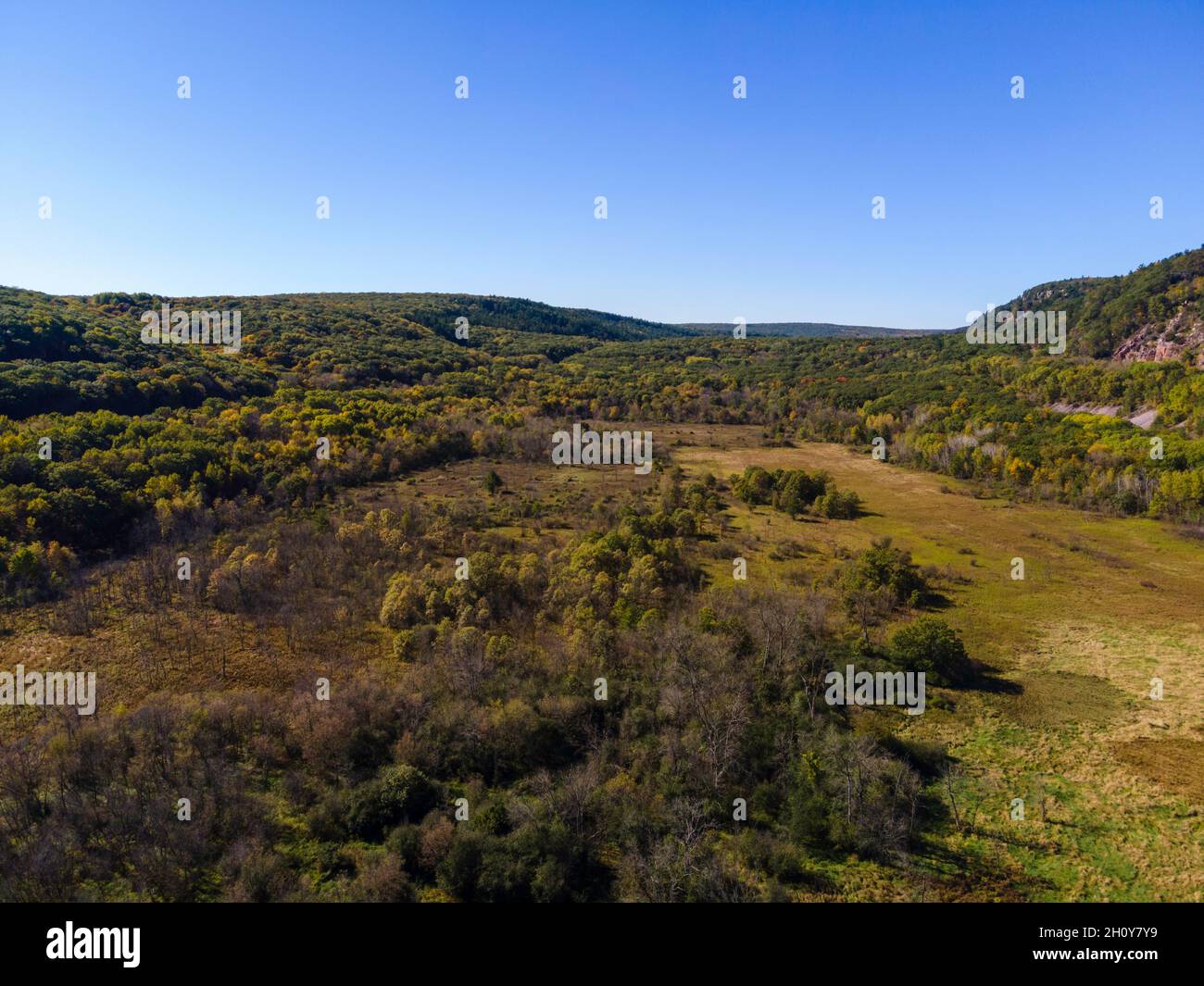 Aerial photograph of the prairie at Devils Lake State Park, Sauk County ...