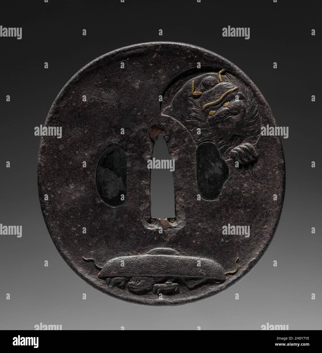 Sword Guard (Tsuba) with Zhong Kui (Shoki) the Demon Queller and Pine ...