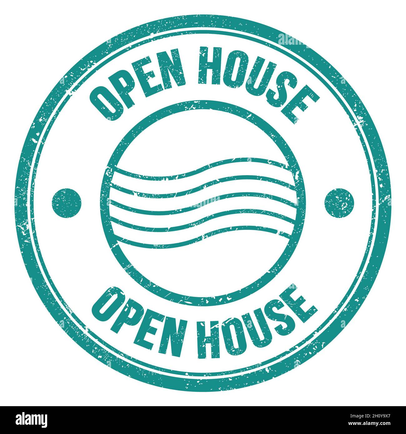 OPEN HOUSE word written on blue round postal stamp sign Stock Photo - Alamy