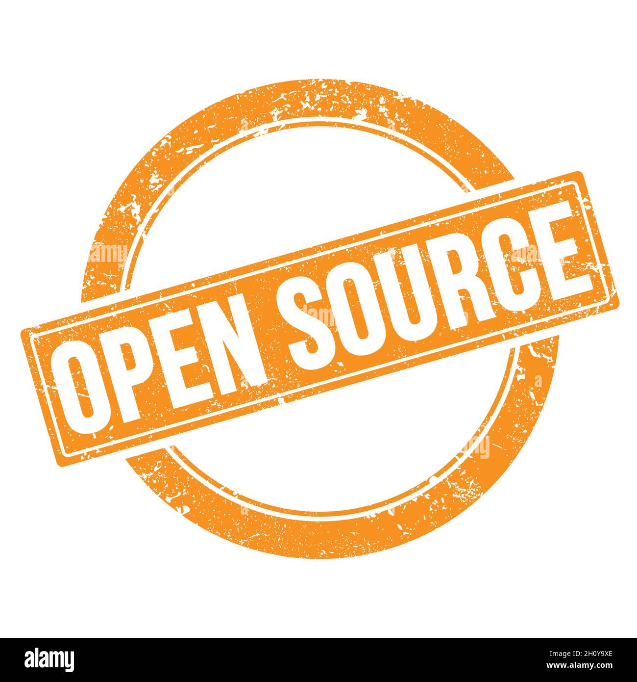 OPEN SOURCE text on orange grungy round vintage stamp Stock Photo - Alamy