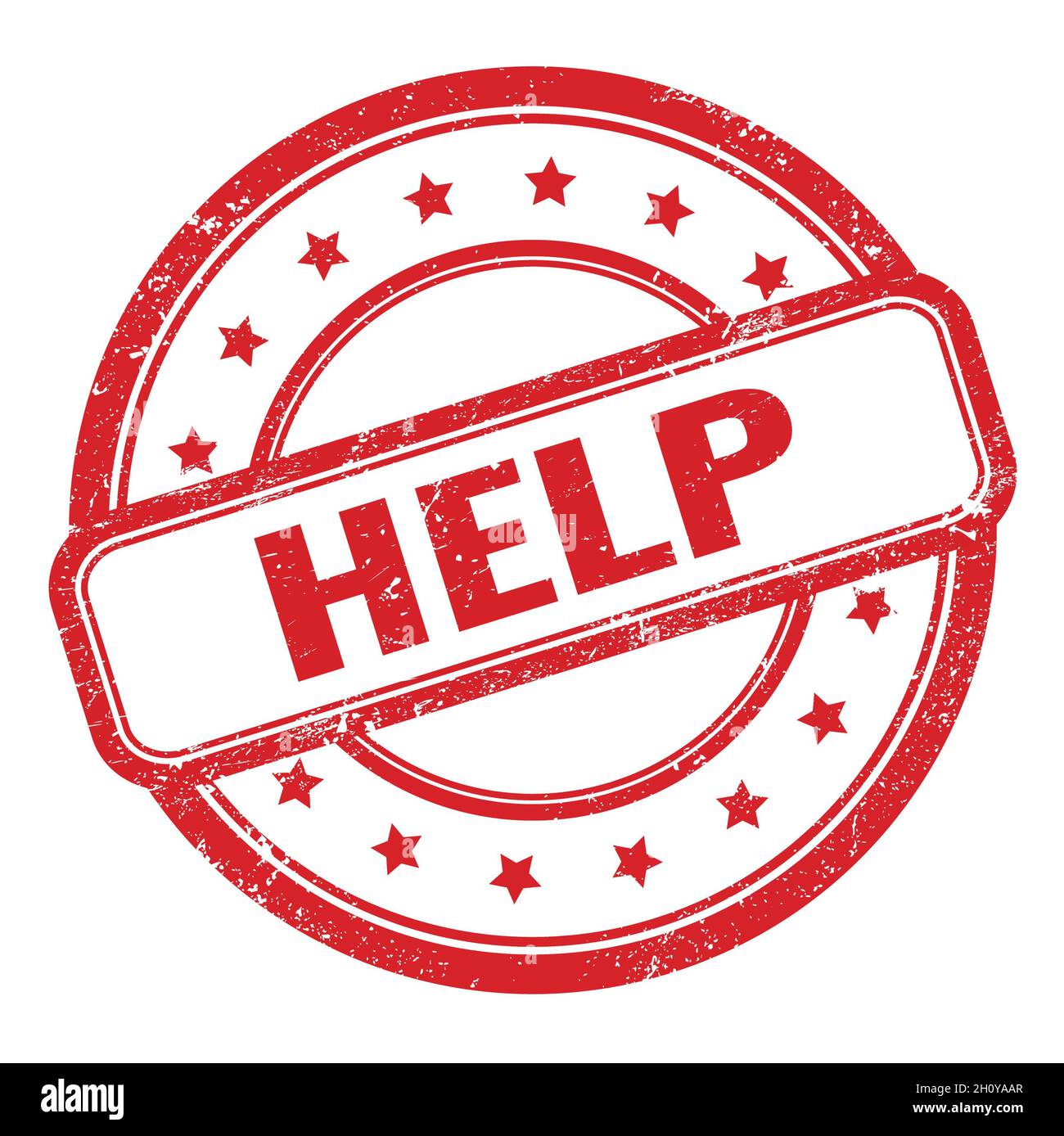 HELP text on red grungy vintage round rubber stamp Stock Photo - Alamy
