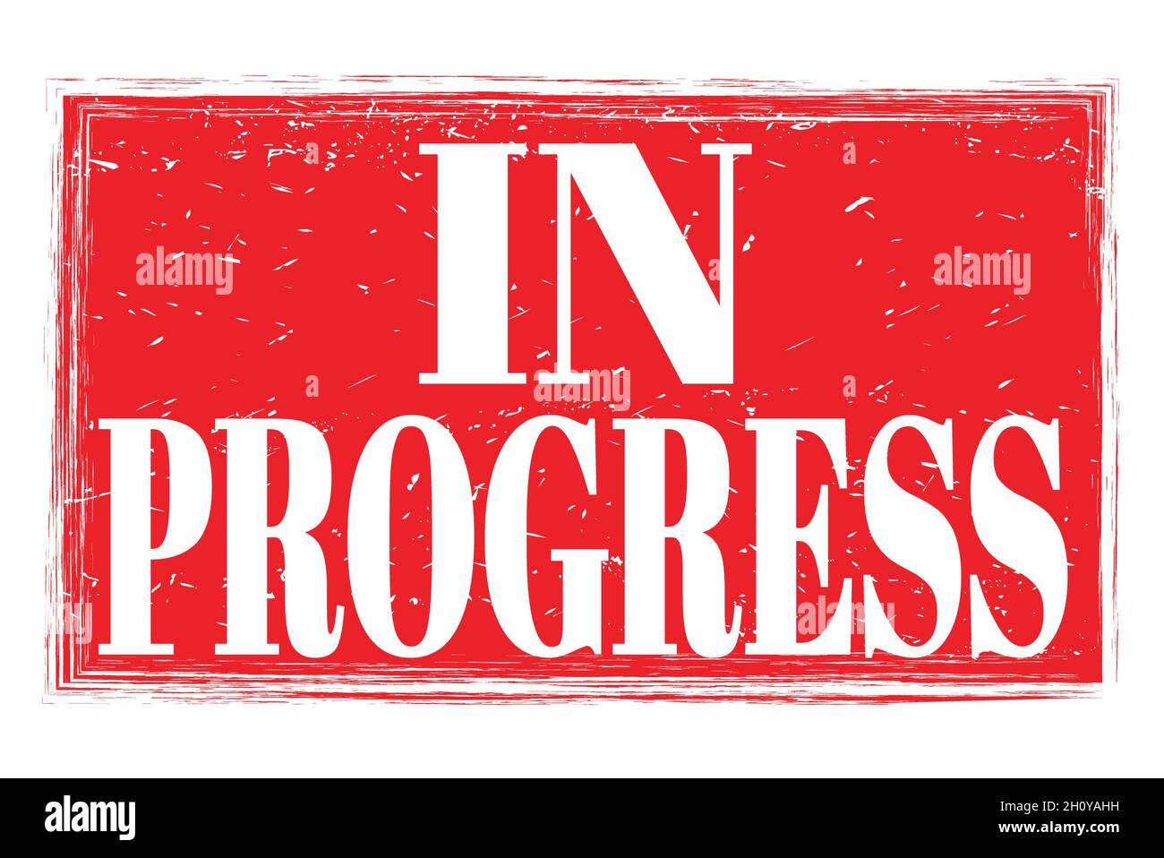 IN PROGRESS, words written on red grungy stamp sign Stock Photo - Alamy