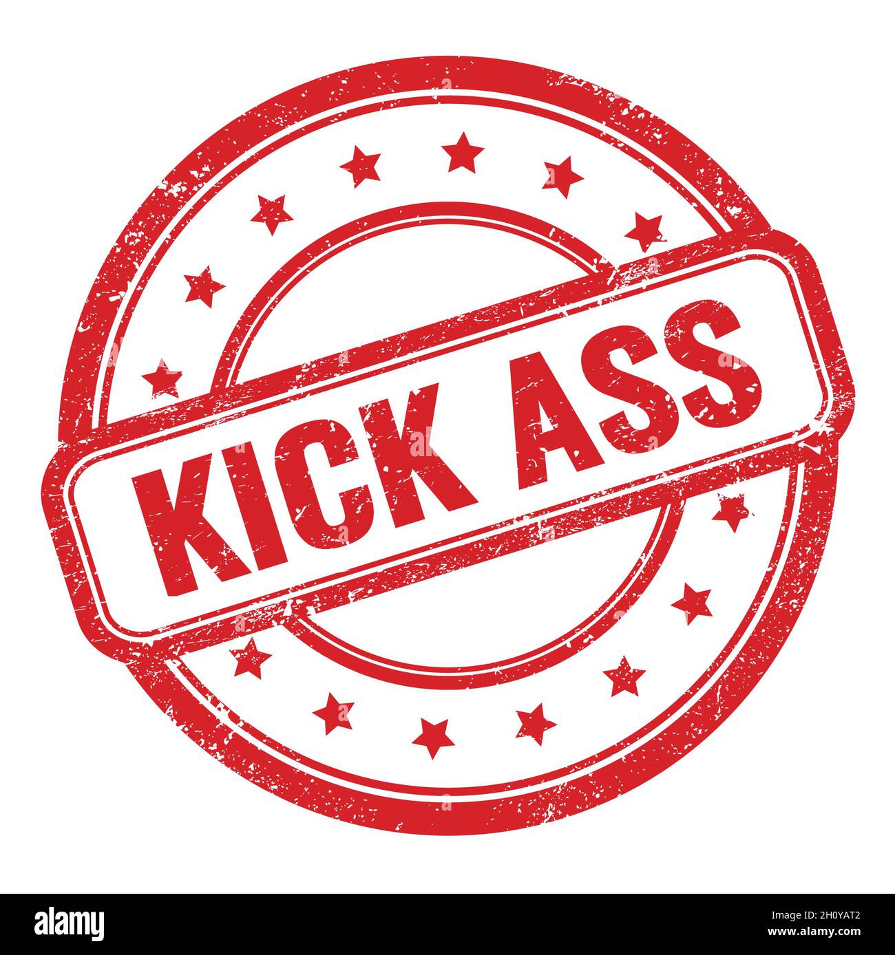 KICK ASS text on red grungy vintage round rubber stamp Stock Photo - Alamy