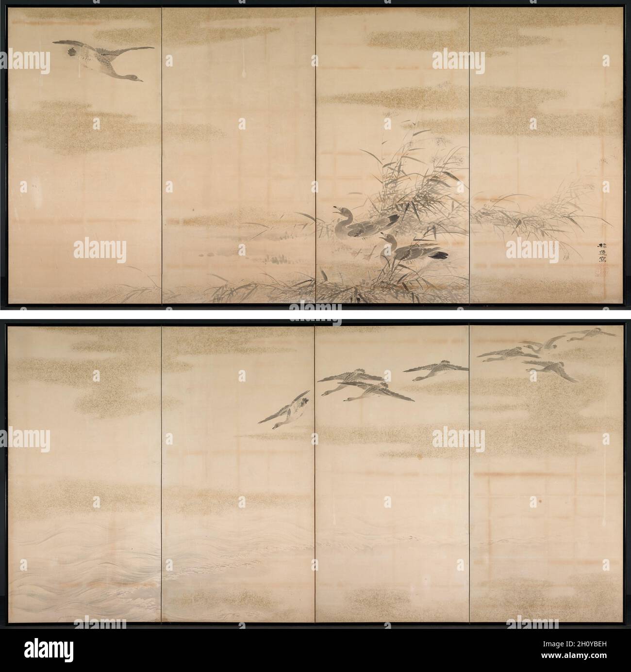 Geese, Reeds, and Water, 1800s. Yamamoto Baiitsu (Japanese, 1783-1856 ...