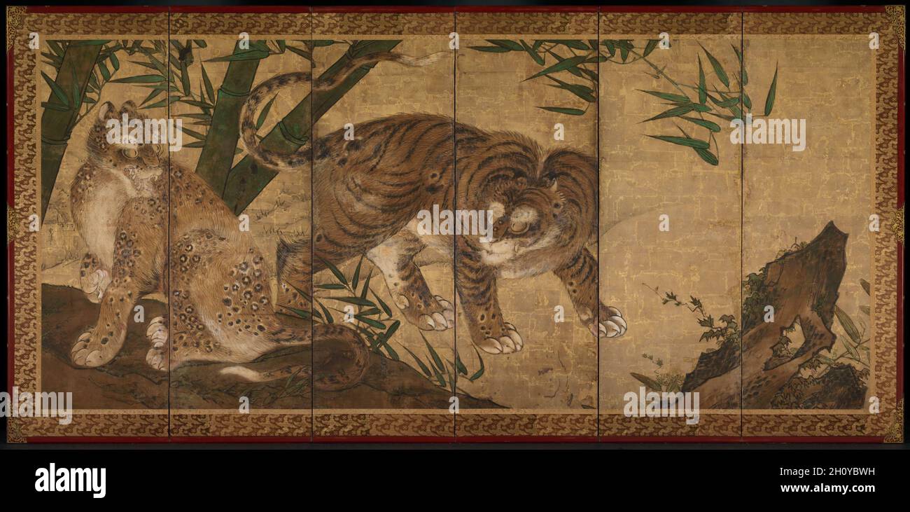 Lions and Tigers in Peony and Bamboo, 1668. Yamaguchi Sekkei (Japanese ...