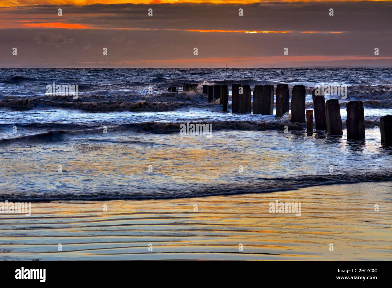 Sunset at Berrow Beach, Burnham-On-Sea, Somerset Stock Photo - Alamy