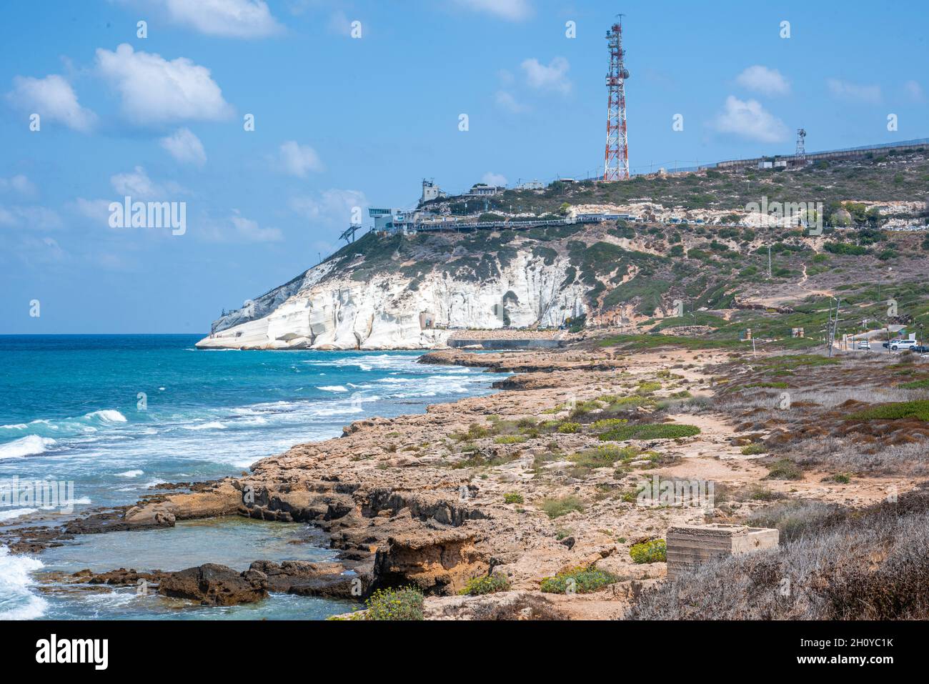 Mediterranean sea, white chalk rocks and some beaches captured from ...