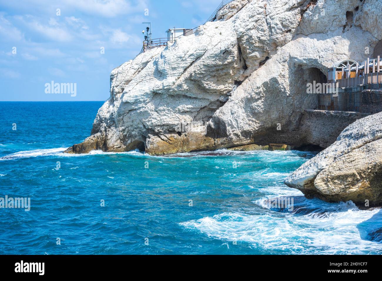 Mediterranean sea, white chalk rocks and some beaches captured from ...