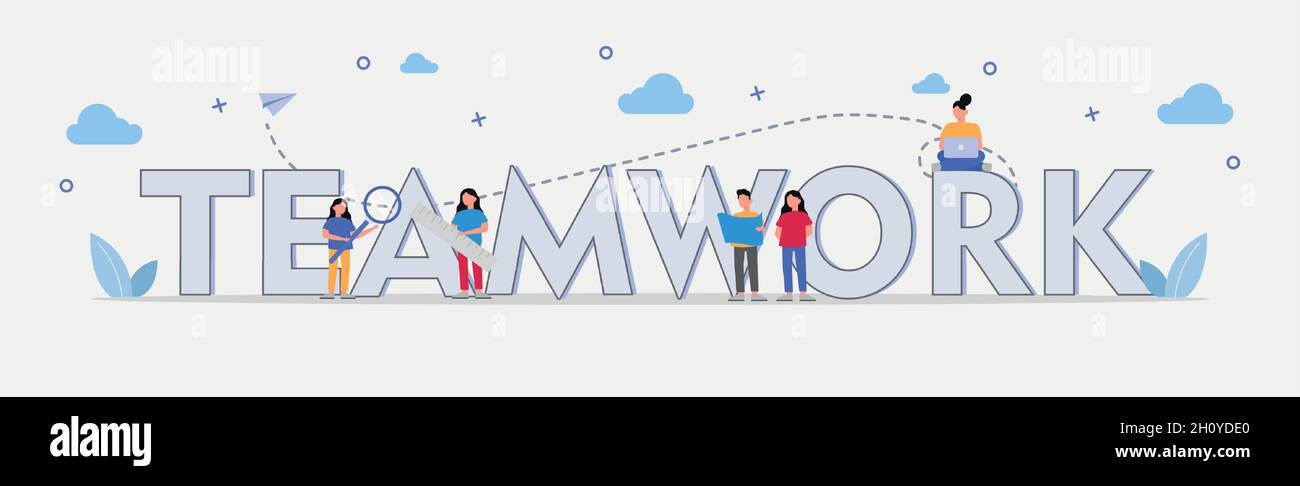 Teamwork concept panoramic web template for advertising - Vector ...