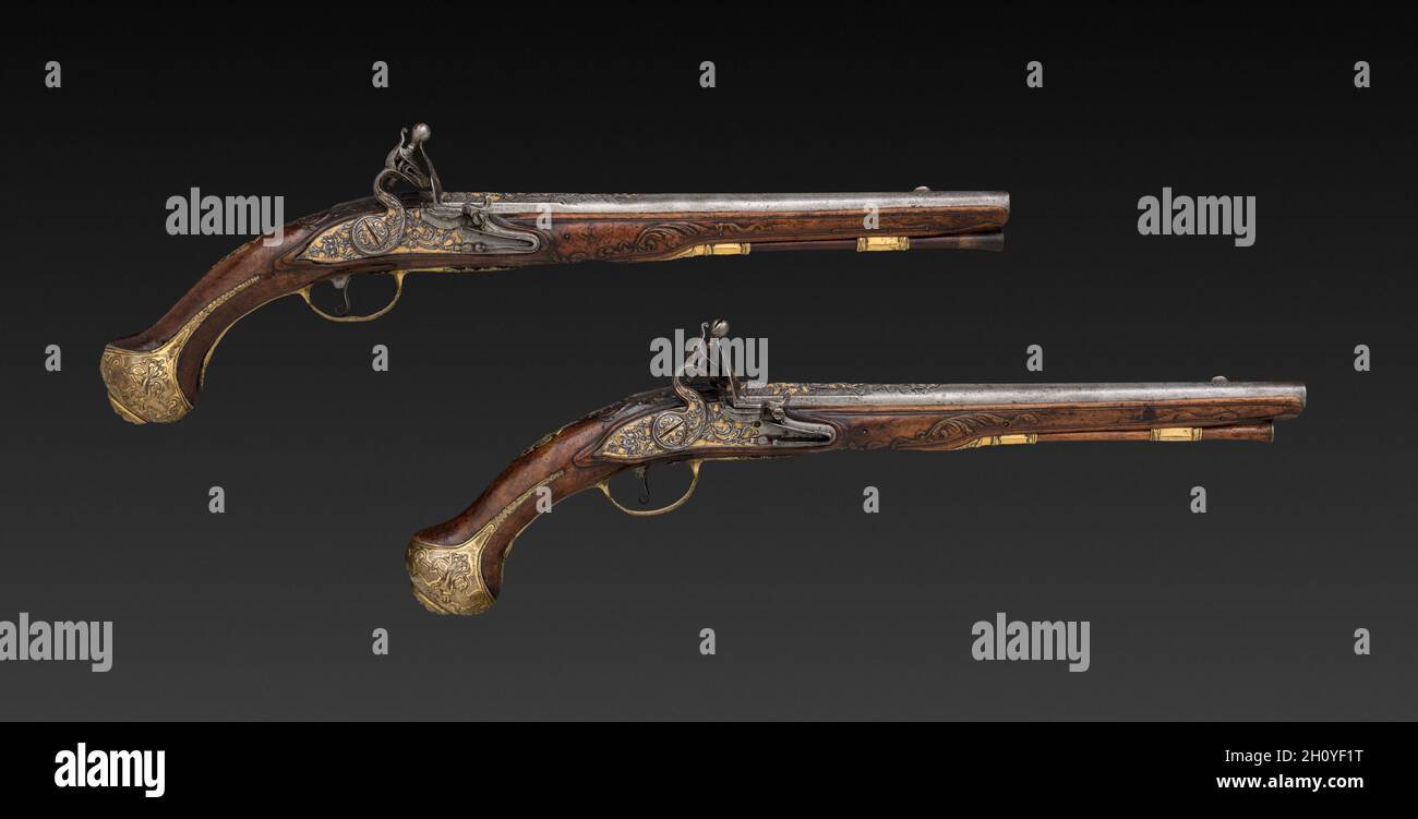 Pair of Flintlock Pistols, early 1700s. Franco-Flemish, Liège, early ...